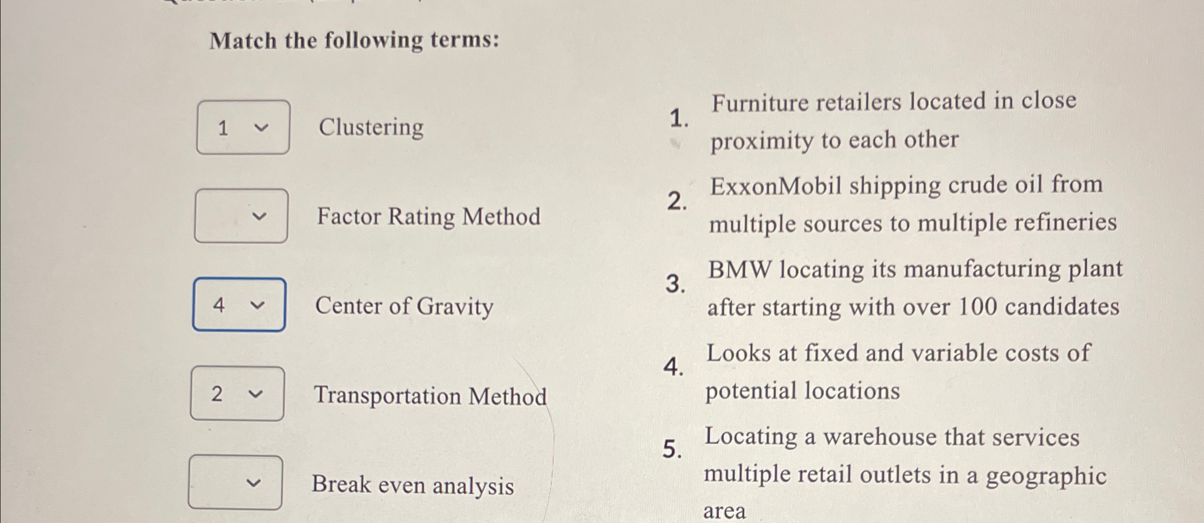 Solved Match the following terms:Clustering ﻿Factor Rating | Chegg.com