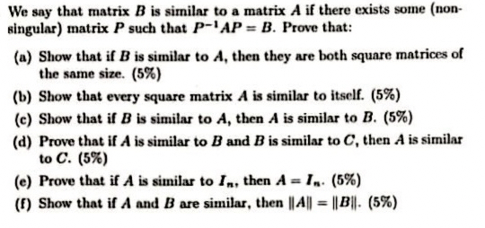 Solved We say that matrix B ﻿is similar to a matrix A ﻿if | Chegg.com