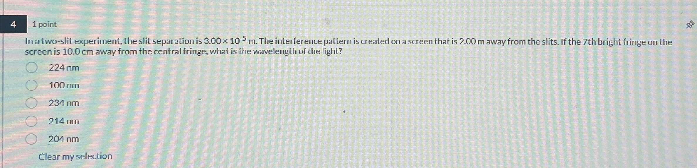 Solved 4 1 ﻿pointIn a two-slit experiment, the slit | Chegg.com