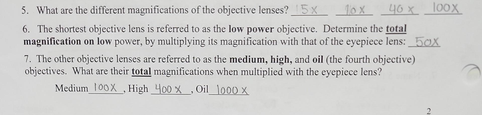 Solved 5. What are the different magnifications of the | Chegg.com