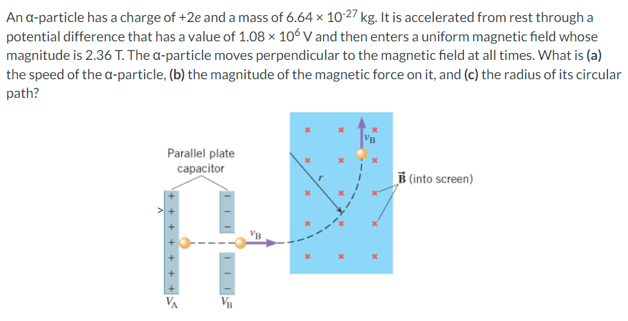 Solved an alpha -particle has a charge of +2e and a mass of | Chegg.com