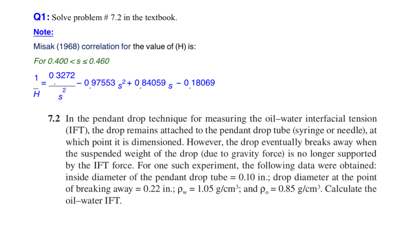 Solved Q1: Solve problem # 7.2 ﻿using Note:Misak (1968) | Chegg.com
