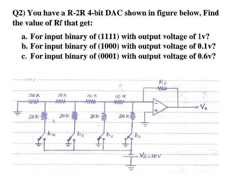Solved Q2) You have a R-2R 4-bit DAC shown in figure below, | Chegg.com