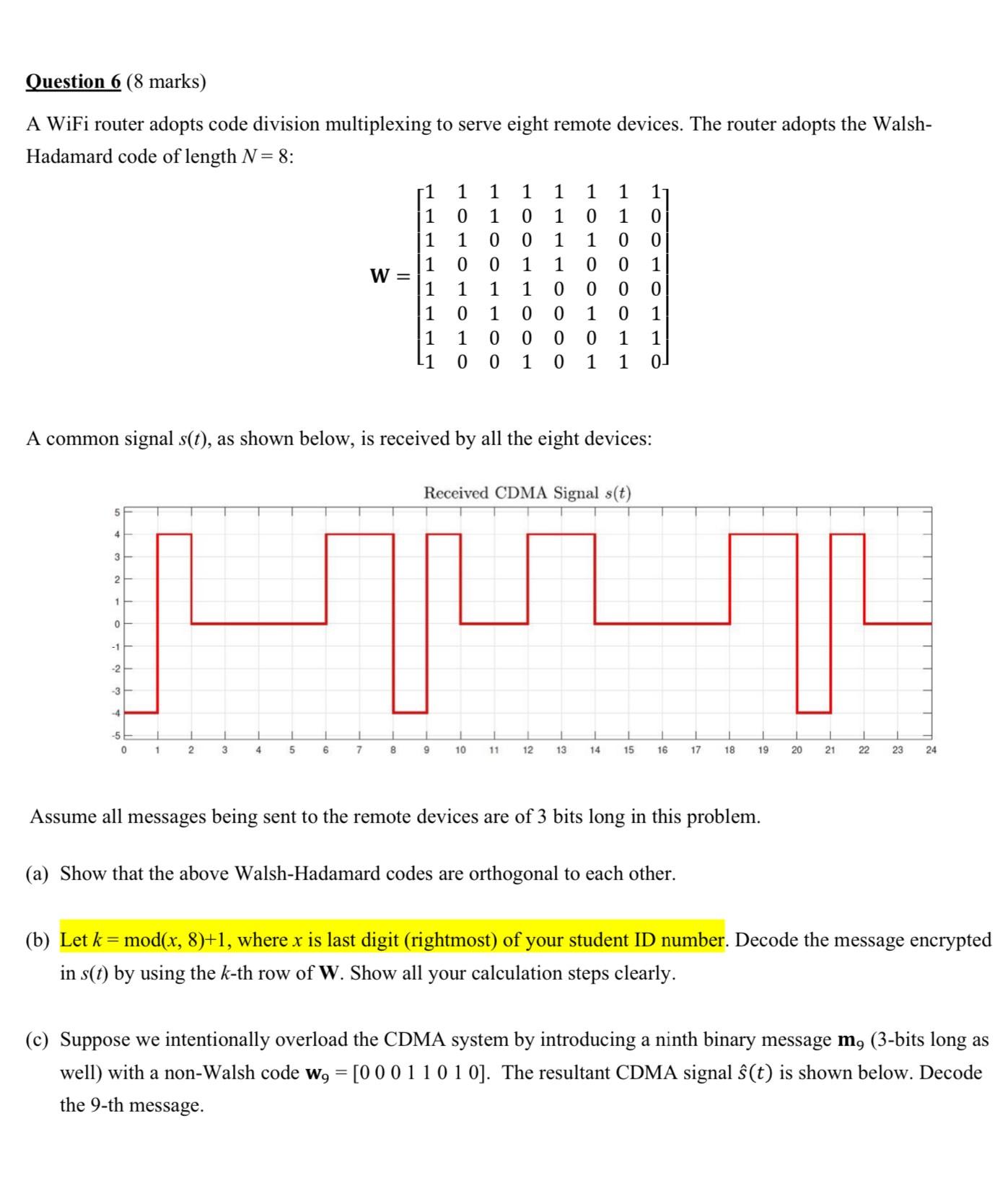 Solved Question 6 (8 ﻿marks)A WiFi router adopts code | Chegg.com