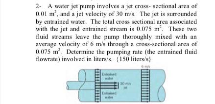 Solved 2- A water jet pump involves a jet cross-sectional | Chegg.com