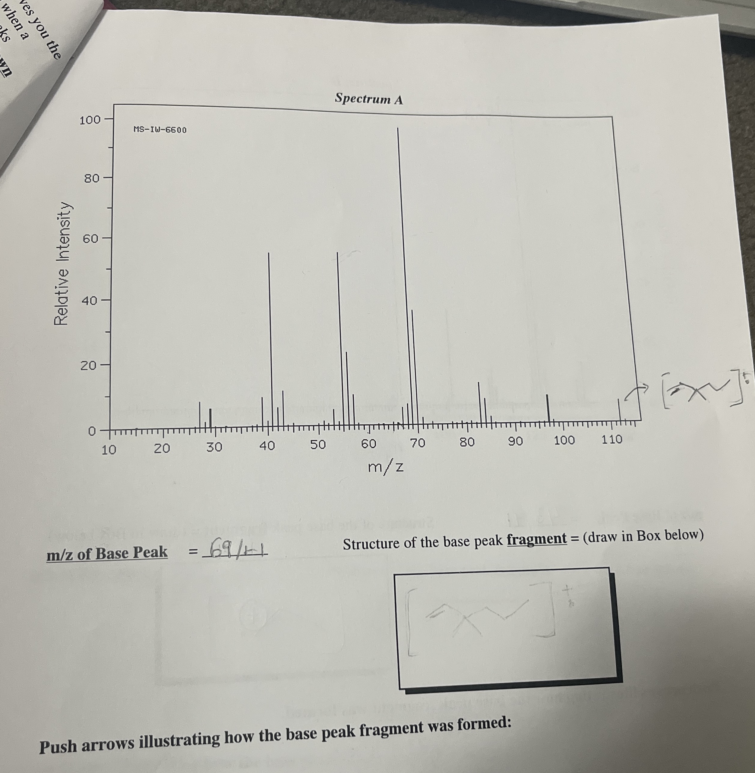 whenSpectrum Amz ﻿of Base Peak =69t1 ﻿Structure of | Chegg.com