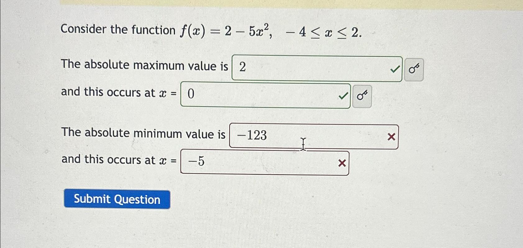 Solved Consider the function f(x)=2-5x2,-4≤x≤2.The absolute | Chegg.com