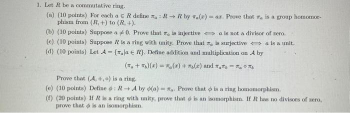 Solved Let R be a commutative ring. (a) (10 points) For each | Chegg.com
