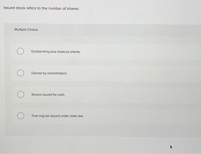 Solved Issued stock refers to the number of shares: Multiple | Chegg.com