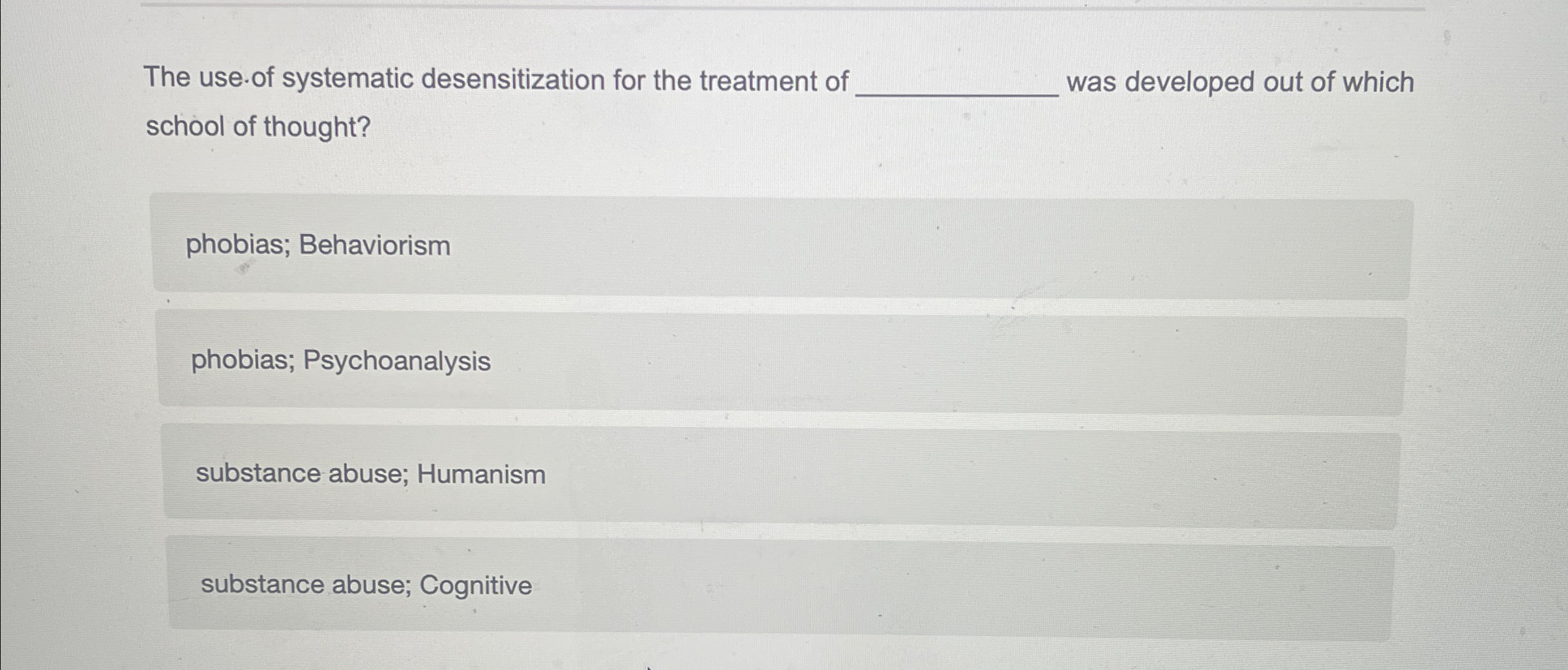 Solved The use of systematic desensitization for the | Chegg.com