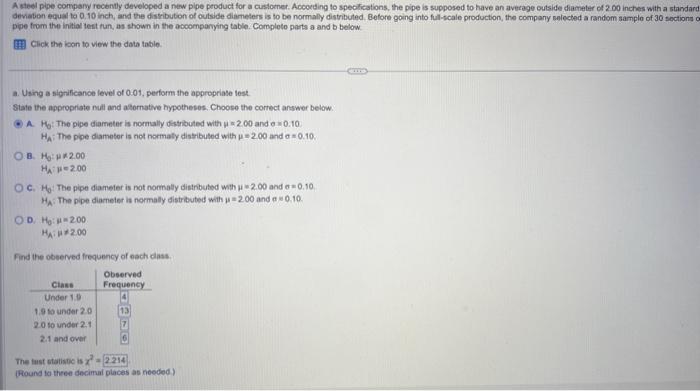 Solved A steel pipe company recently developed a new plpe | Chegg.com