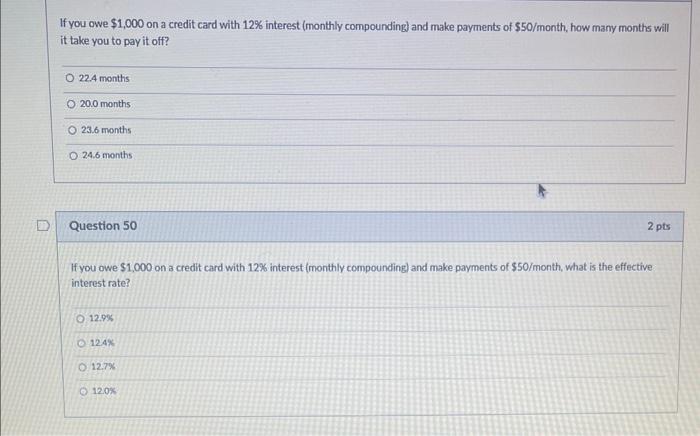 Solved If you owe $1,000 on a credit card with 12% interest | Chegg.com