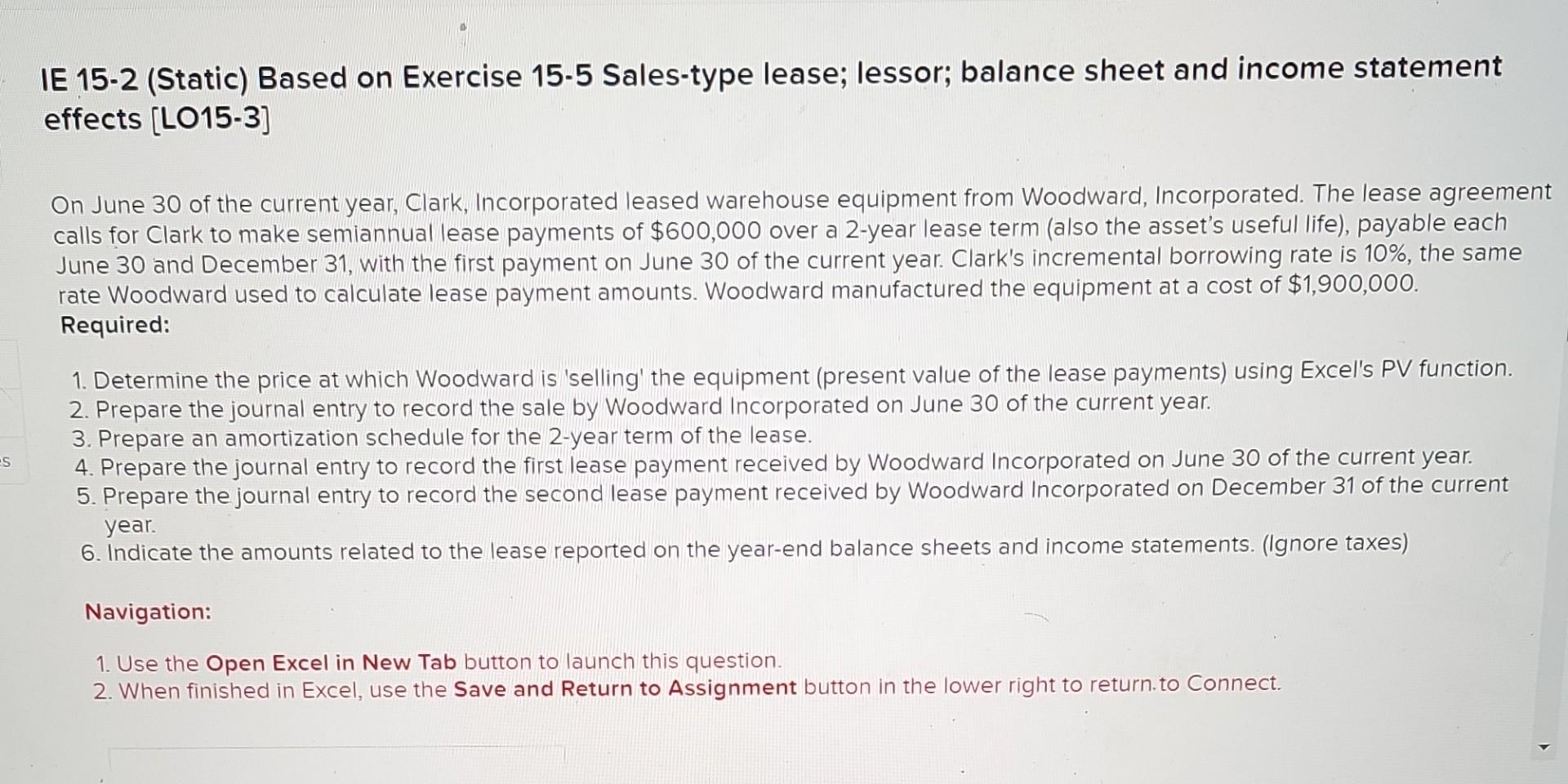 Solved IE 15-2 (Static) Based on Exercise 15-5 Sales-type | Chegg.com
