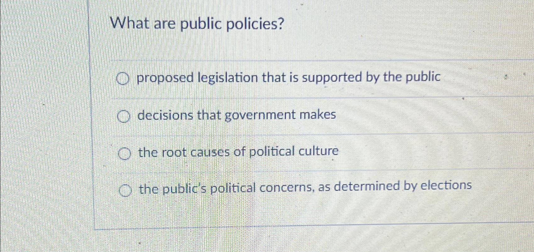 Solved What are public policies?proposed legislation that is | Chegg.com