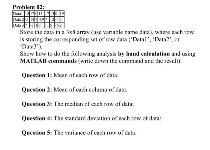 Solved Problem 02: Datal 1517015 17 130 19 Data 2-5 147-197 | Chegg.com