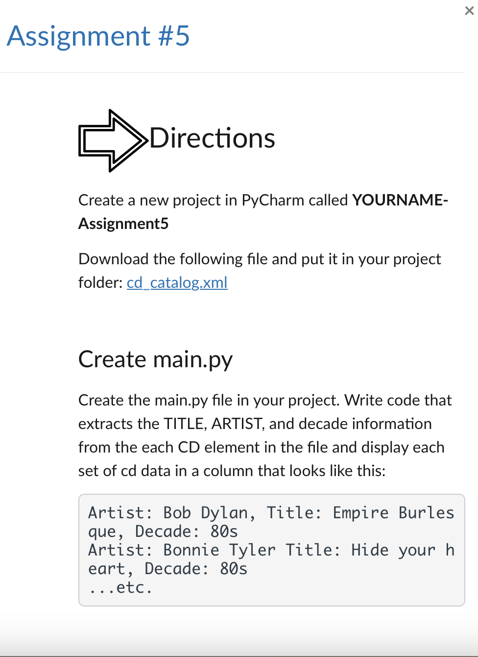 Solved Assignment #5Create a new project in PyCharm called | Chegg.com