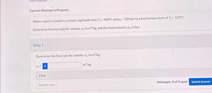 Solved Water vapor is cooled in a closed, rigid tank from | Chegg.com
