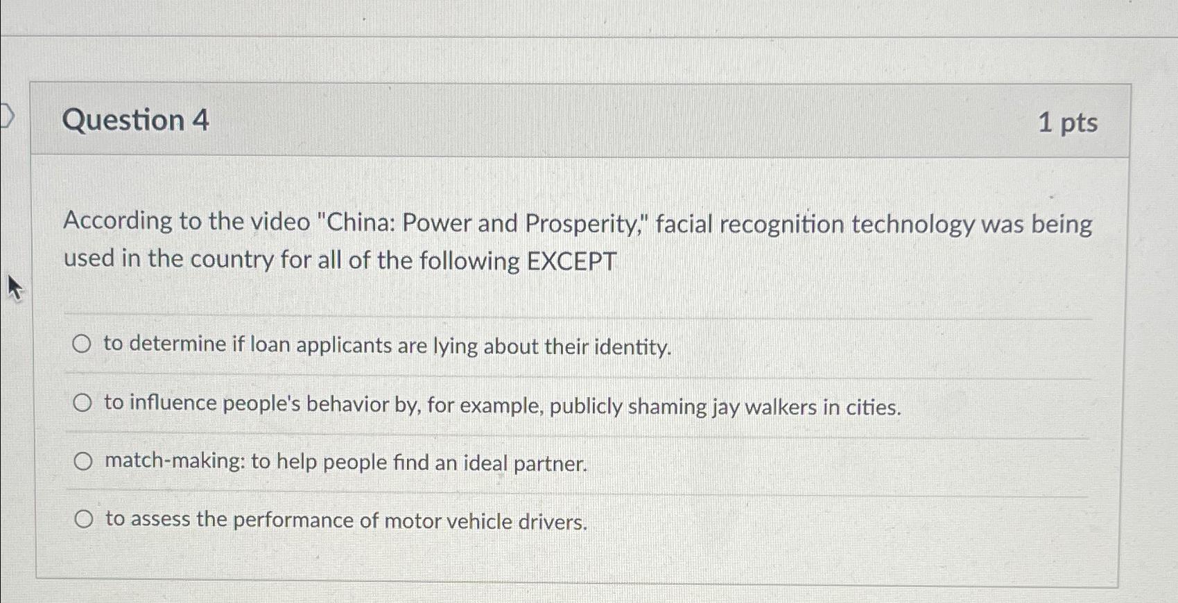 Solved Question 41 ﻿ptsAccording to the video "China: Power | Chegg.com