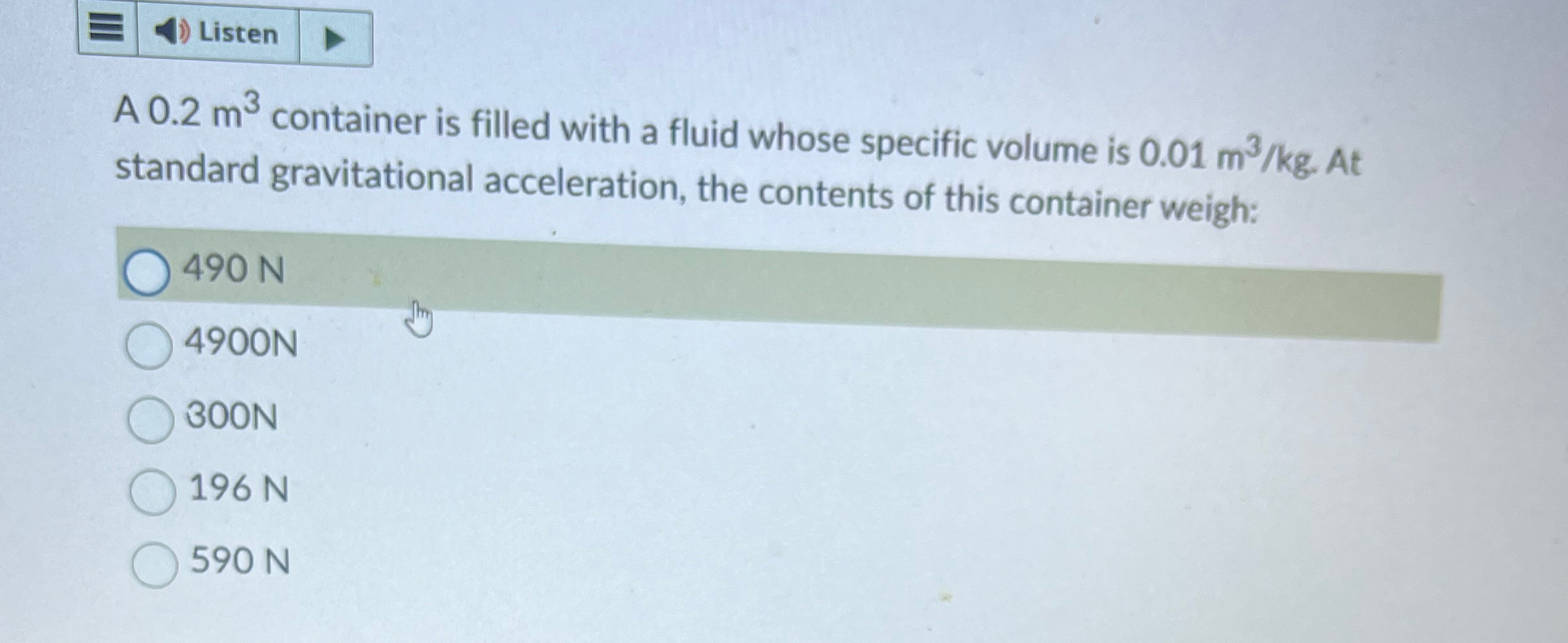 Solved ListenA 0.2m3 ﻿container is filled with a fluid whose | Chegg.com