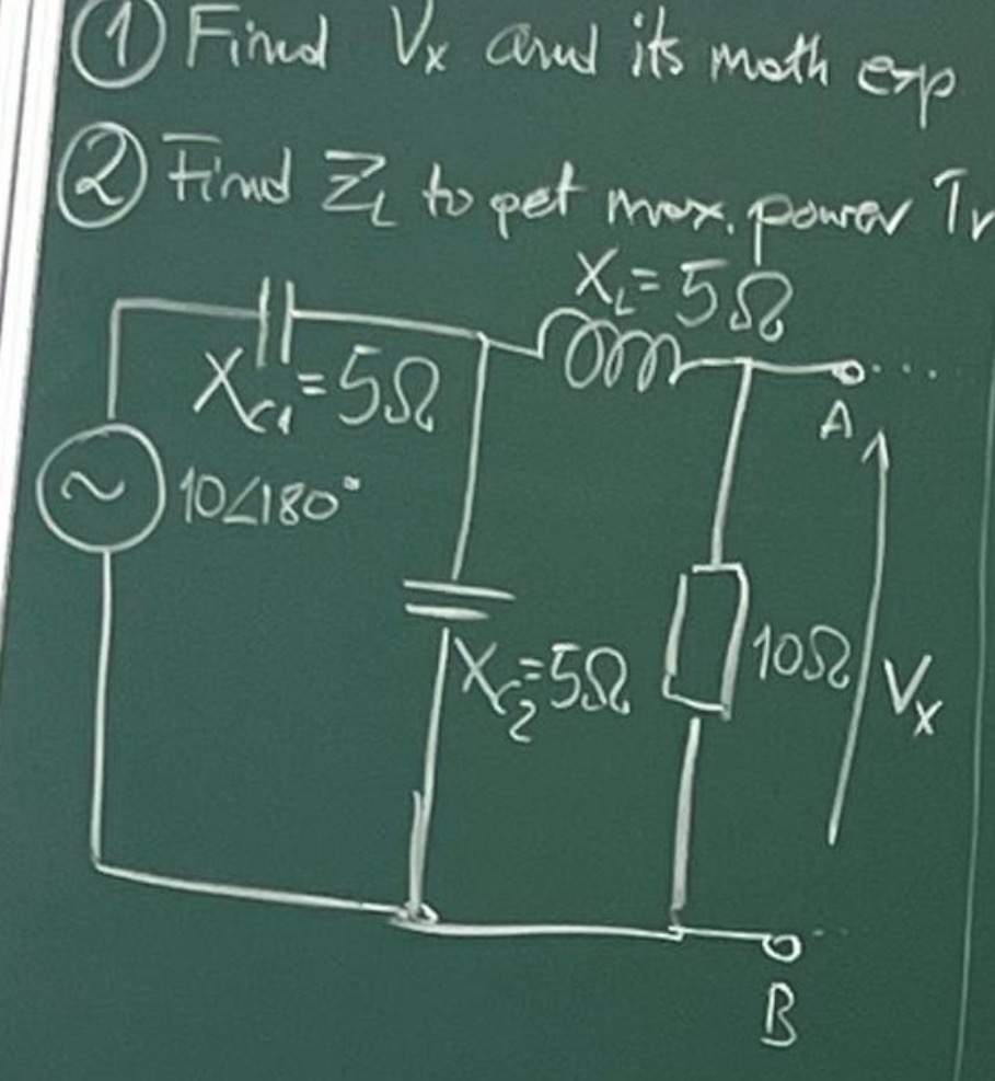 Solved (1) ﻿Find Vx ﻿(2) ﻿Find zL ﻿to pet max. power | Chegg.com