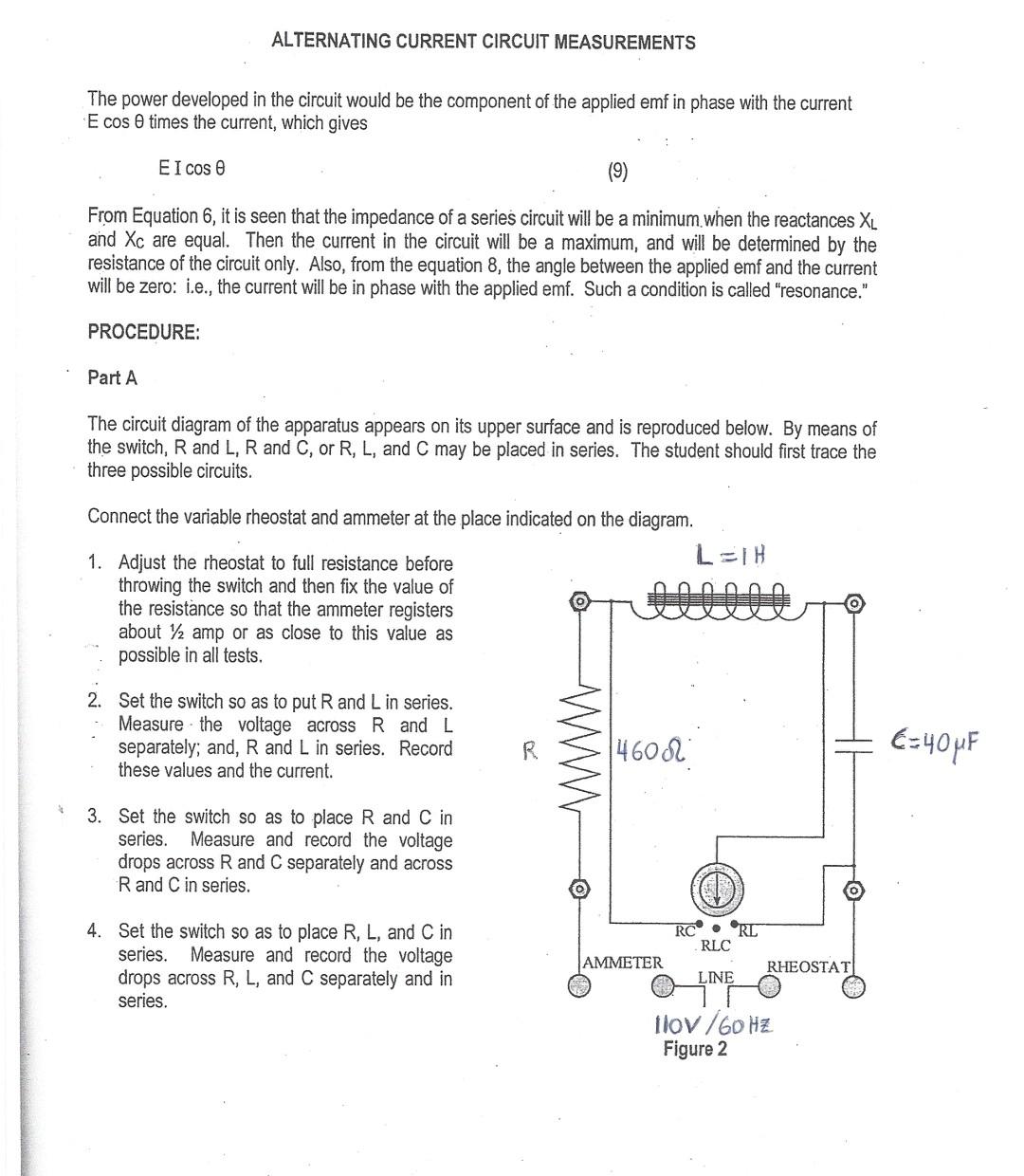 Solved ALTERNATING CURRENT CIRCUIT MEASUREMENTS OBJECT: To | Chegg.com