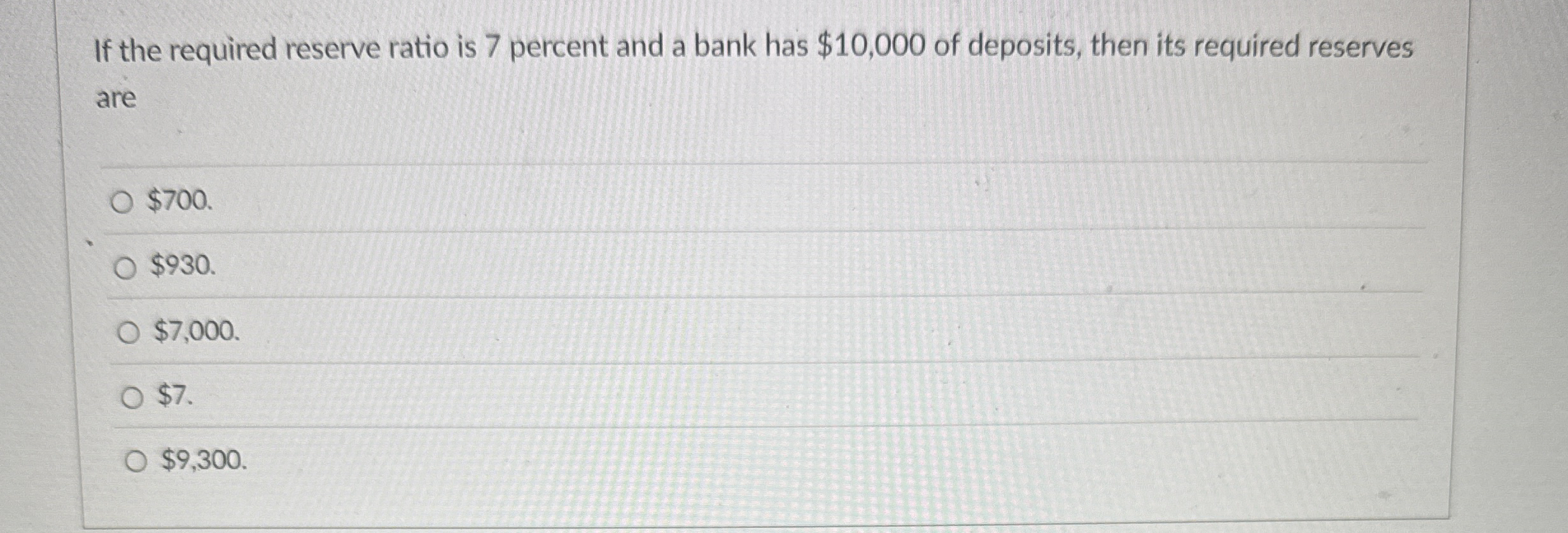 Solved If the required reserve ratio is 7 ﻿percent and a | Chegg.com