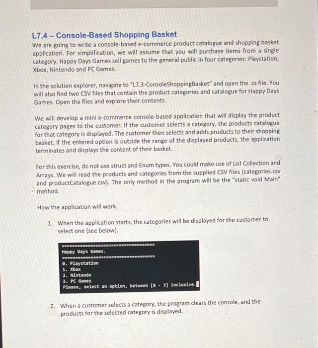 Solved L7.4 - Console-Based Shopping Basket We are going to | Chegg.com