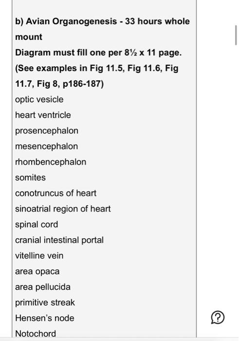 b) Avian Organogenesis - 33 hours whole mount Diagram | Chegg.com