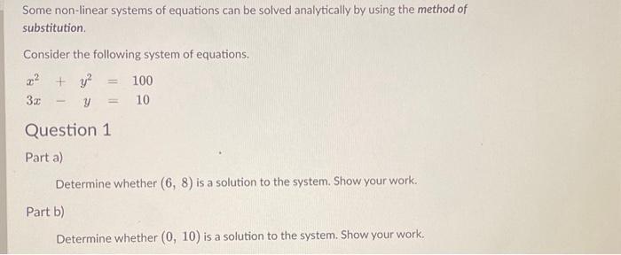 Solved Some non-linear systems of equations can be solved | Chegg.com