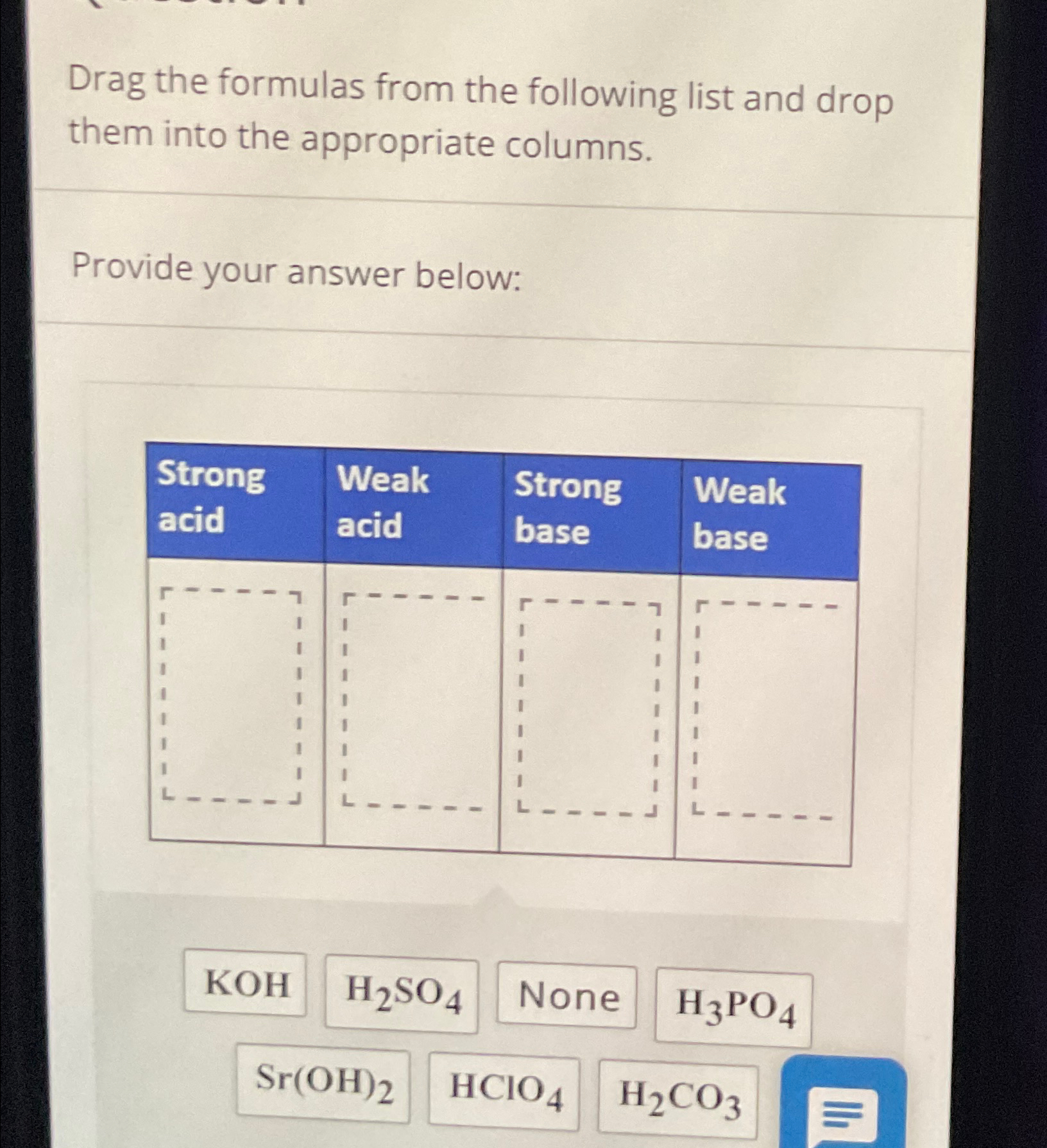 Solved Drag the formulas from the following list and drop | Chegg.com