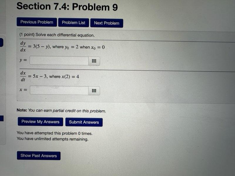 Solved (1 ﻿point) ﻿Solve each differential | Chegg.com