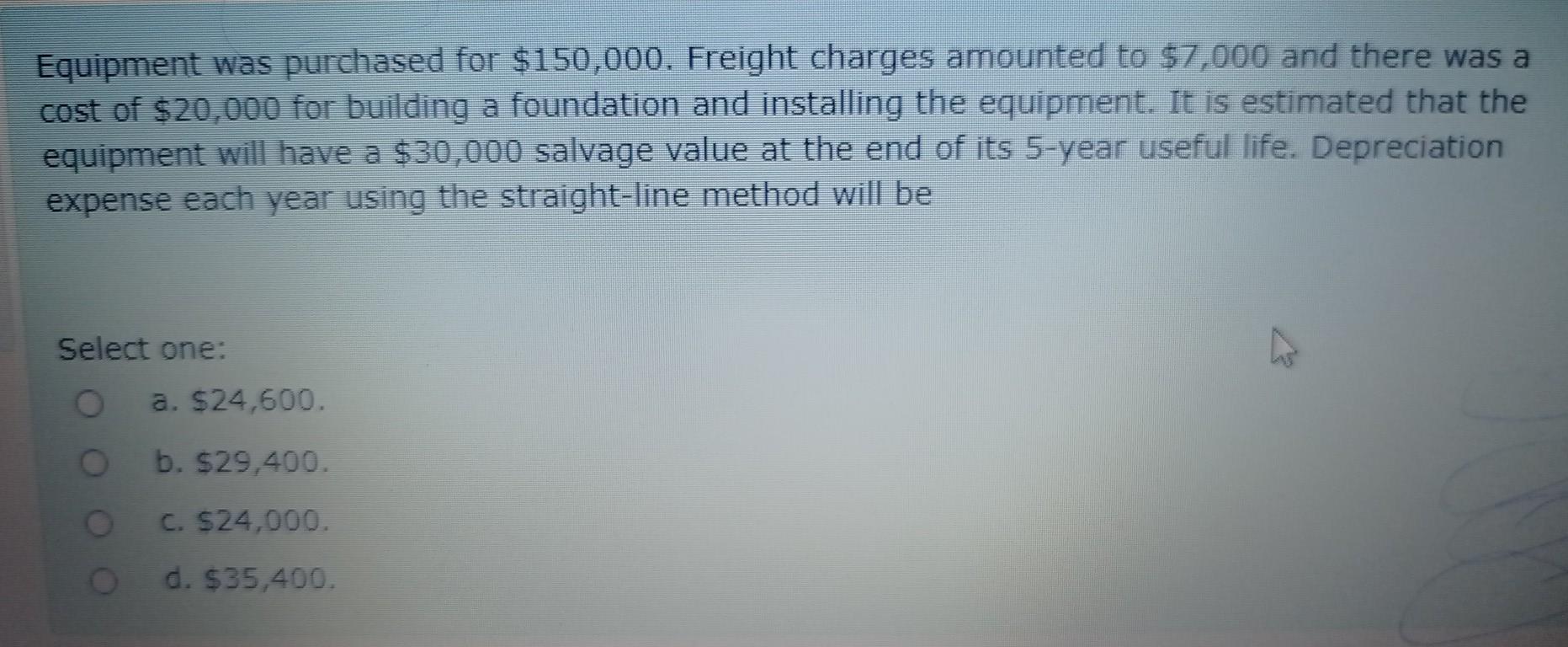 Solved Equipment was purchased for $150,000. Freight charges | Chegg.com