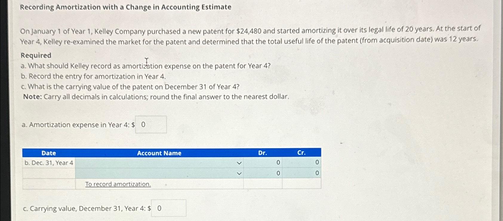 Solved Recording Amortization with a Change in Accounting | Chegg.com