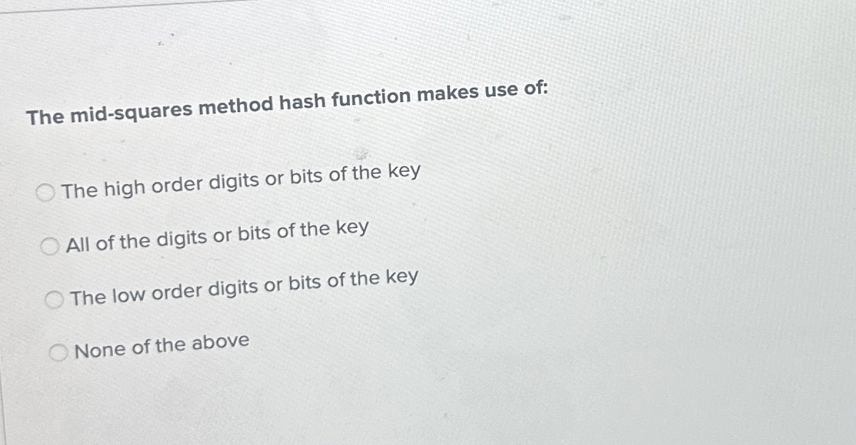Solved The Mid Squares Method Hash Function Makes Use Ofthe 4383
