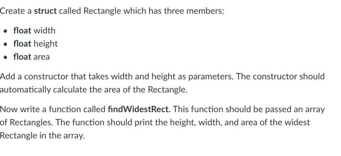 Solved Create a struct called Rectangle which has three | Chegg.com