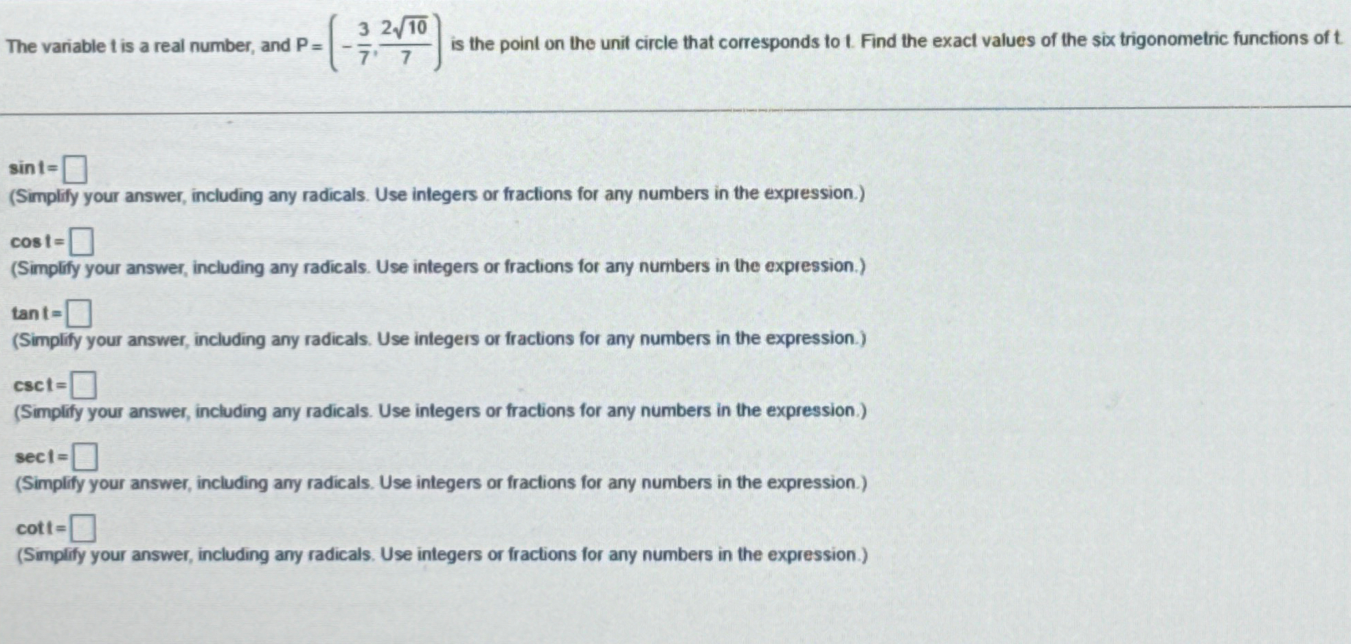Solved The variable t ﻿is a real number, and P=(-37,21027) | Chegg.com