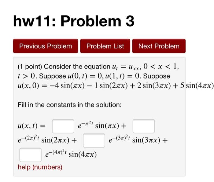 Solved hw11: Problem 3 Previous Problem Problem List Next | Chegg.com