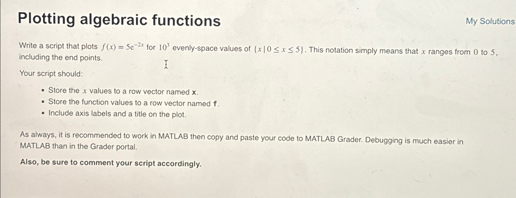 Solved Plotting algebraic functionsMy SolutionsWrite a | Chegg.com