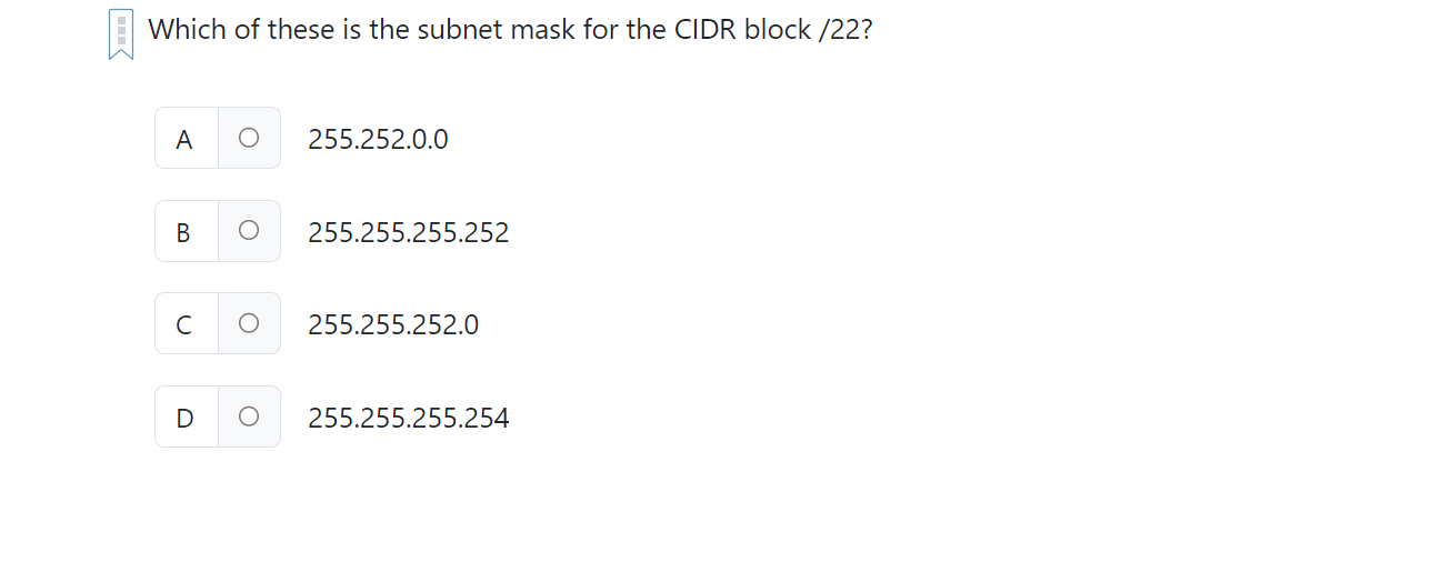 Solved Which of these is the subnet mask for the CIDR block | Chegg.com