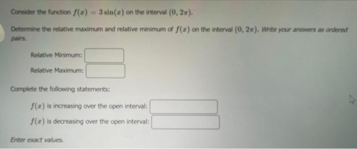 Solved Consider the function f(x)=3sin(x) on the interval | Chegg.com