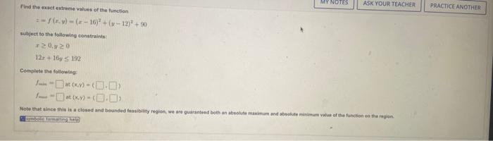 Solved Find the exact extreme values of the function | Chegg.com