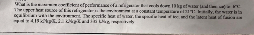 Solved What is the maximum coefficient of performance of a | Chegg.com