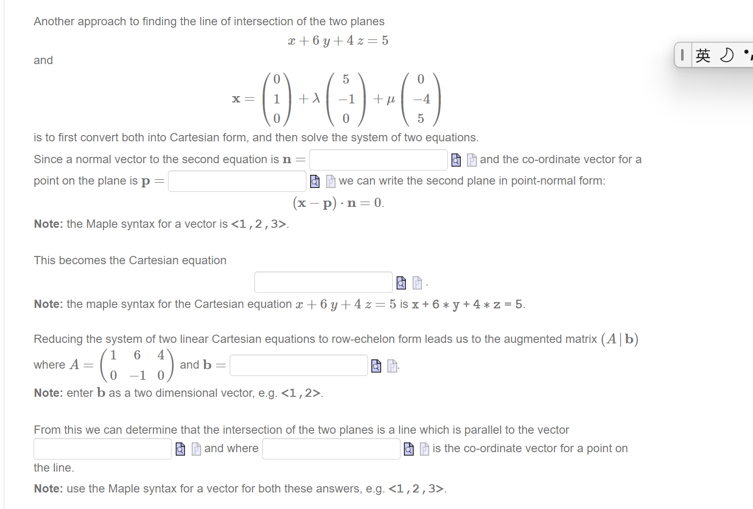 Solved Another approach to finding the line of intersection | Chegg.com