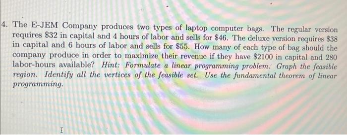 Solved The E-JEM Company produces two types of laptop | Chegg.com