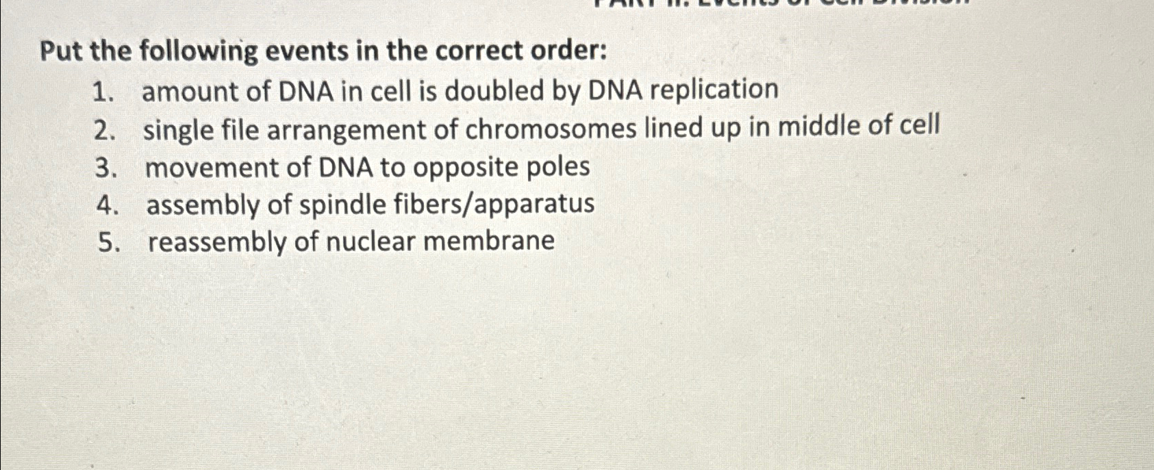 Solved Put the following events in the correct order:amount | Chegg.com