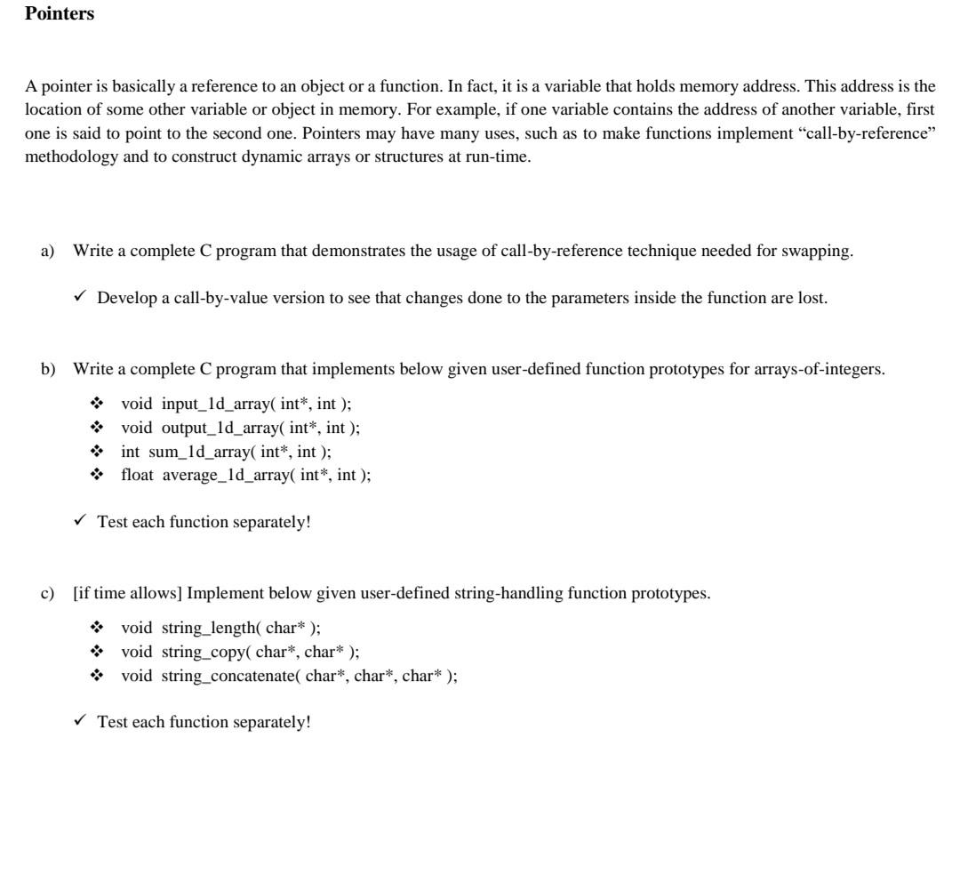 Solved Pointers A pointer is basically a reference to an | Chegg.com