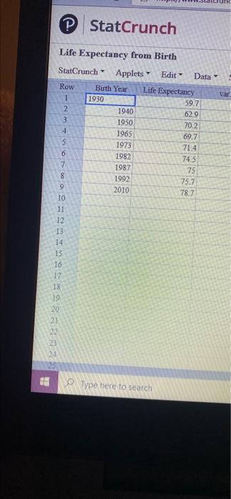 Solved Problem 3 Use the data in the StatCrunch file Life | Chegg.com