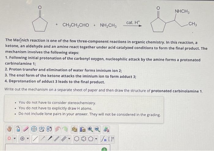 Solved +CH3CH2CHO+NH2CH3 cat. H+ The MarZinich reaction is | Chegg.com