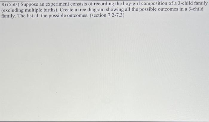 Solved 8) (5pts) Suppose an experiment consists of recording | Chegg.com