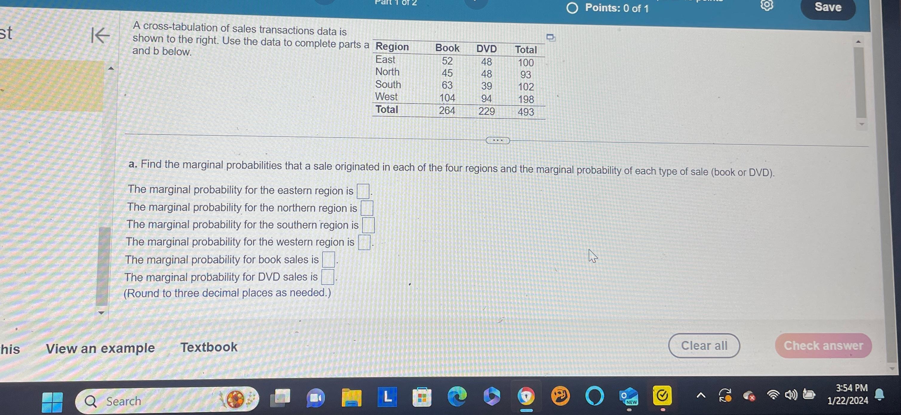 Solved A cross-tabulation of sales transactions data is | Chegg.com